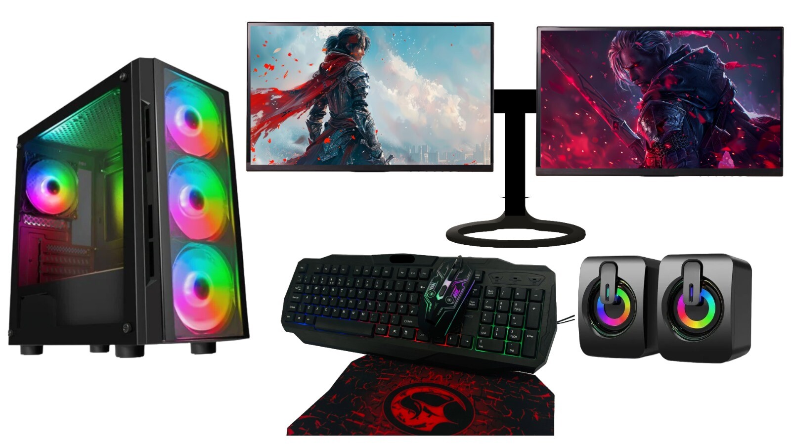 Gaming PC Bundle Dual Monitor|Core i7|GT 710 2GB|16GB RAM|128GB +1TB on ...
