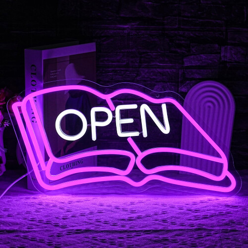 LULANMP Book Neon Sign for Wall Decor Open Neon Light Classroom LED ...