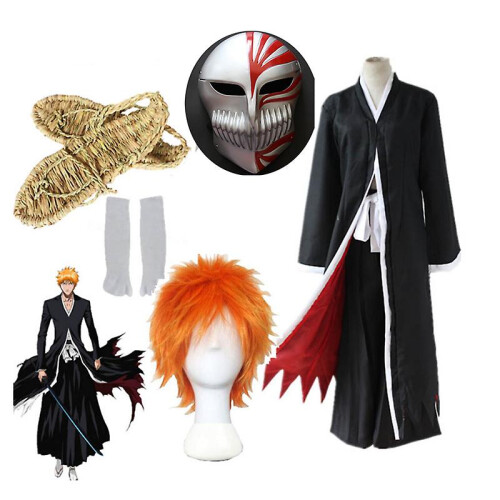 (XLBleach, 4) Anime Bleach Cosplay Costumes Ichigo Kurosaki Hollow Mask ...