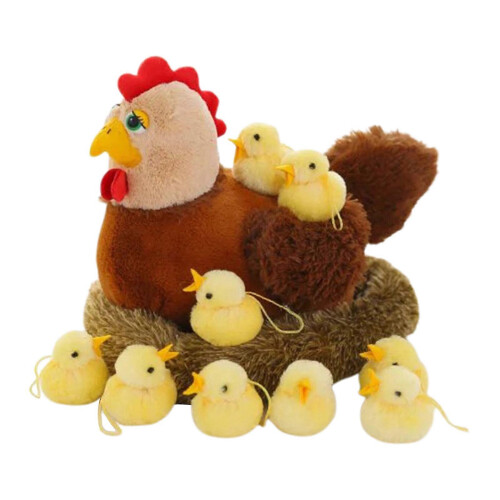 (with sound, brown) 13.8inch Plush Egg Laying Hen Chicken, Henhouse and ...