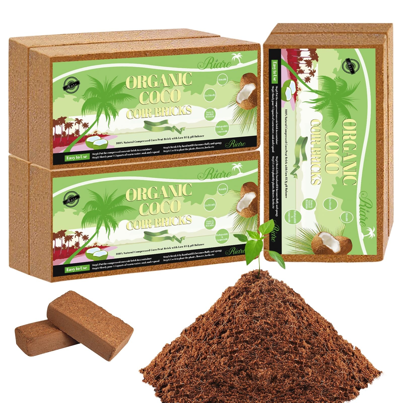 Riare 6pcs Organic Coco Coir Bricks Soil Blocks 100 Natural Compressed ...