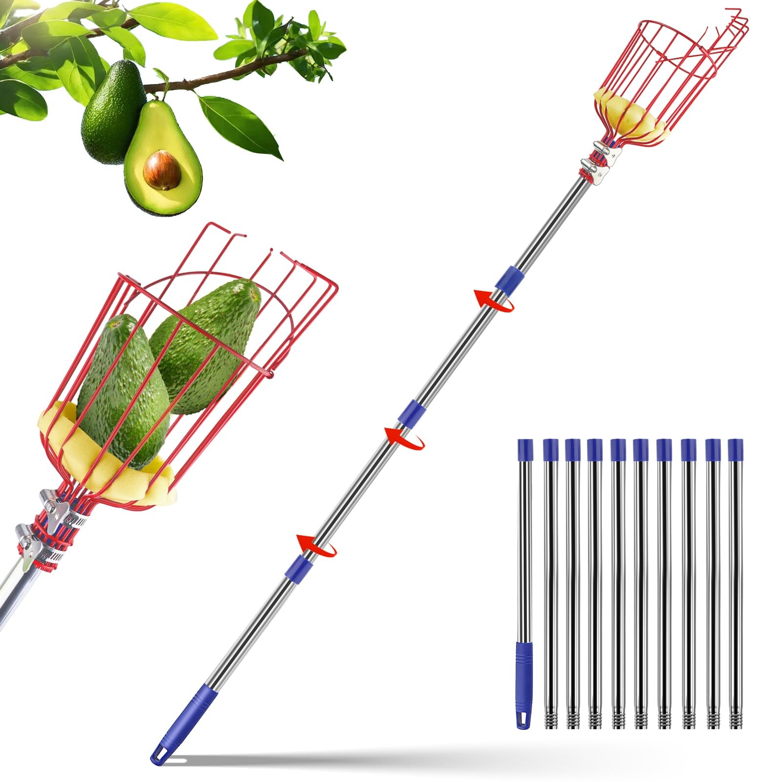 Qiullen 13 FT Extendable Fruit Picker Pole Tool Adjustable Long Handle ...