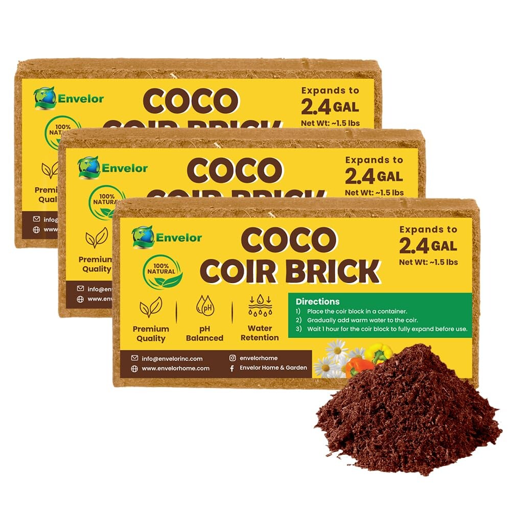 Coco Coir for Plants 3Pack Envelor 24 Gallons Compressed Coconut Coir ...