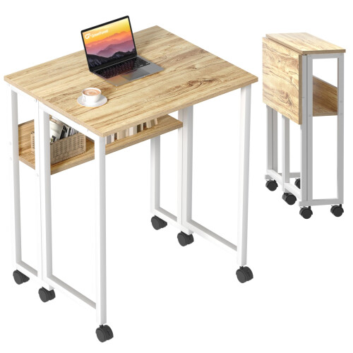 GreenForest Folding Desk Small Rolling Desk with Storage Shelf 315 inch ...