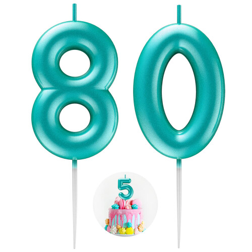 Blue Number 80 Candle Happy Birthday 3D Number Candles for Birthday ...