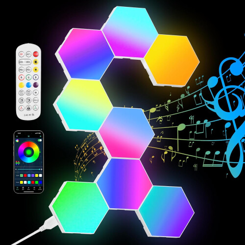 Hexagon LED Lights, 8 Pack Hex Wall Light RGB Gaming Panels, Smart ...