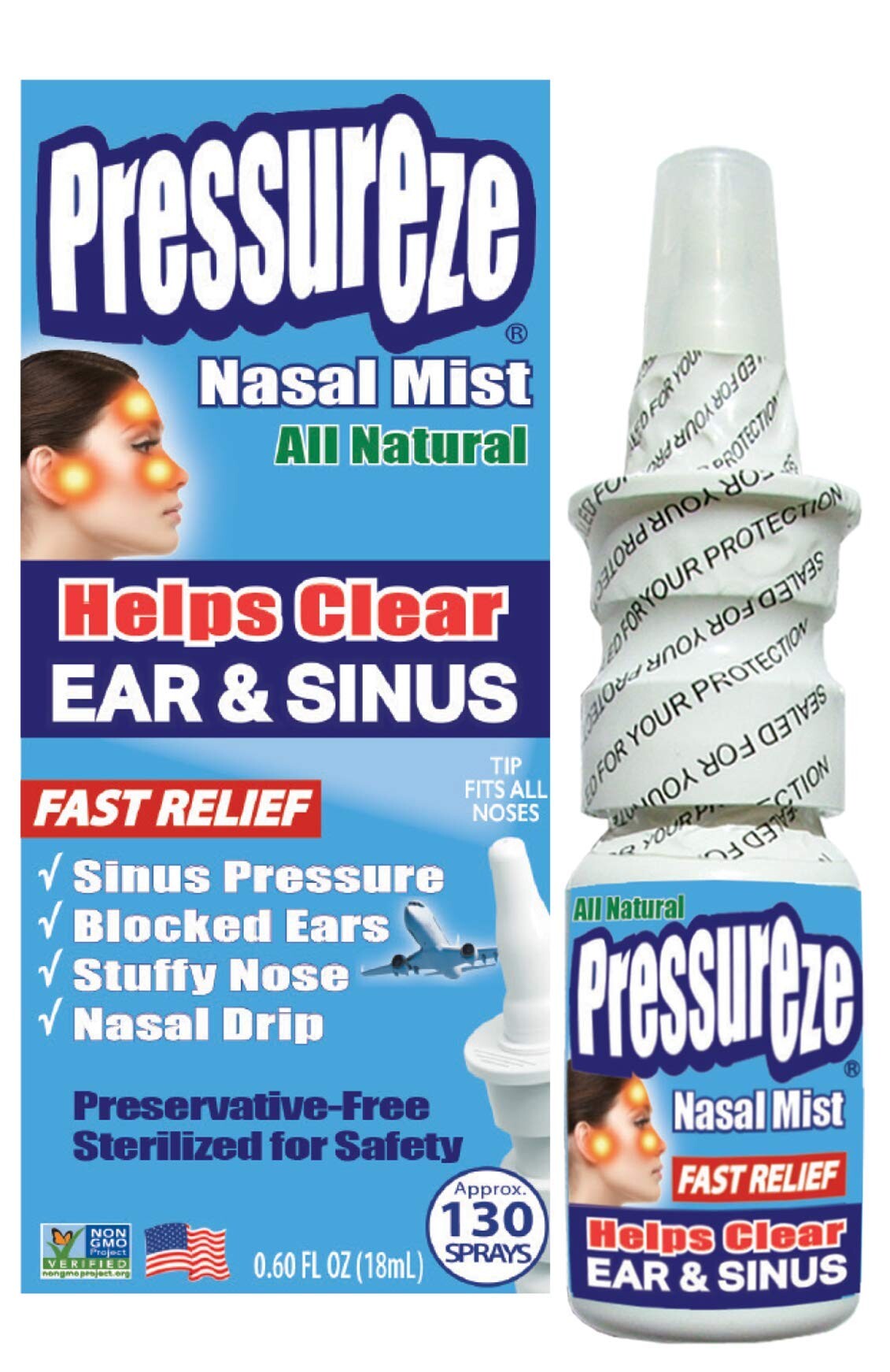 Pressureze Nasal Spray - All Natural Preservative-Free Sterile - Fast Relief Nasal Spray - for ...