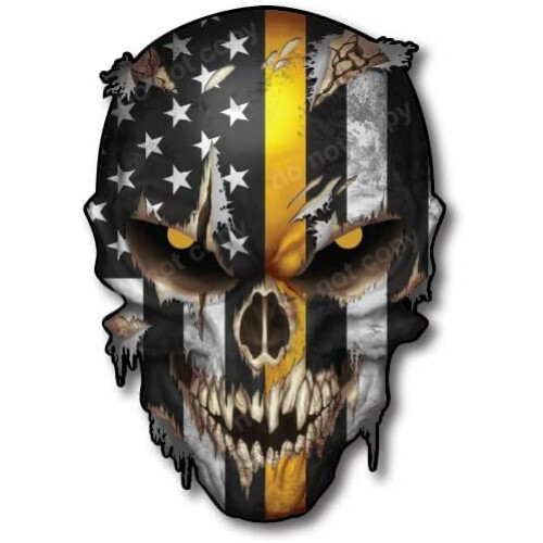 Decals by Haley Thin Yellow Line Skull Decal Sticker Bumper graphic ...