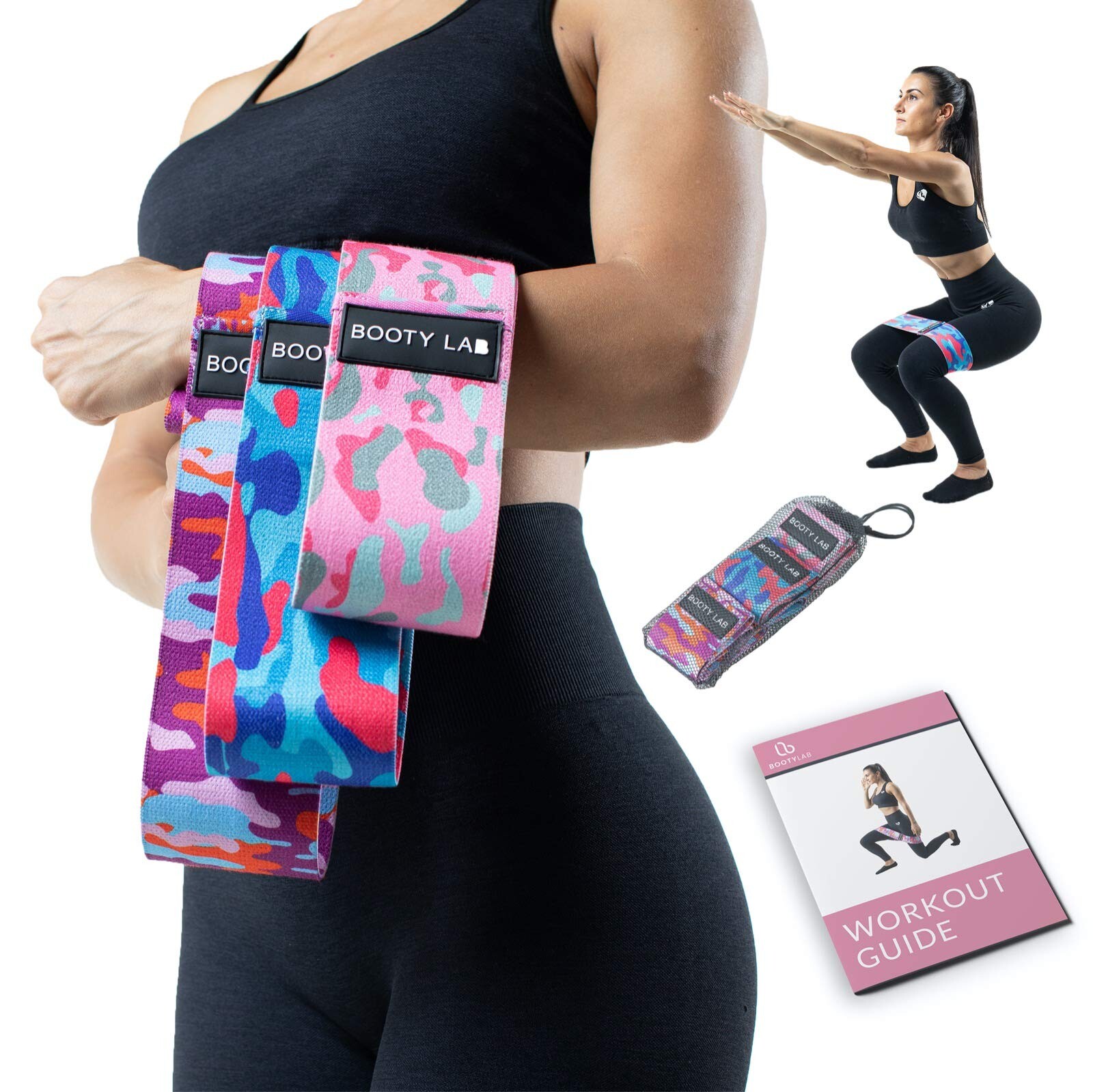 Booty Bands - Fabric Resistance Band Set for Women (3 Pc) by Booty Lab - Glute Loops for Legs ...