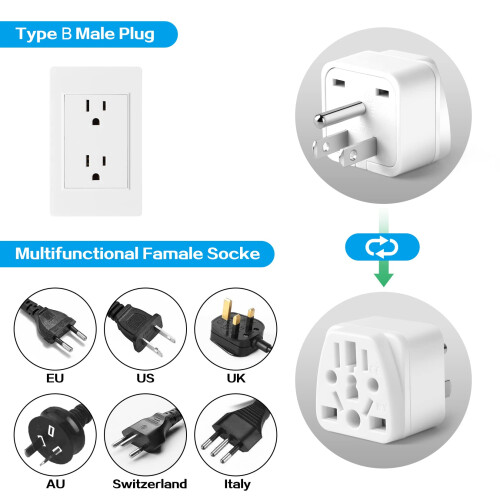 2-Pack US Travel Plug Adapter, EU,UK,AU,in,CN,JP,Asia,Italy,Brazil to ...