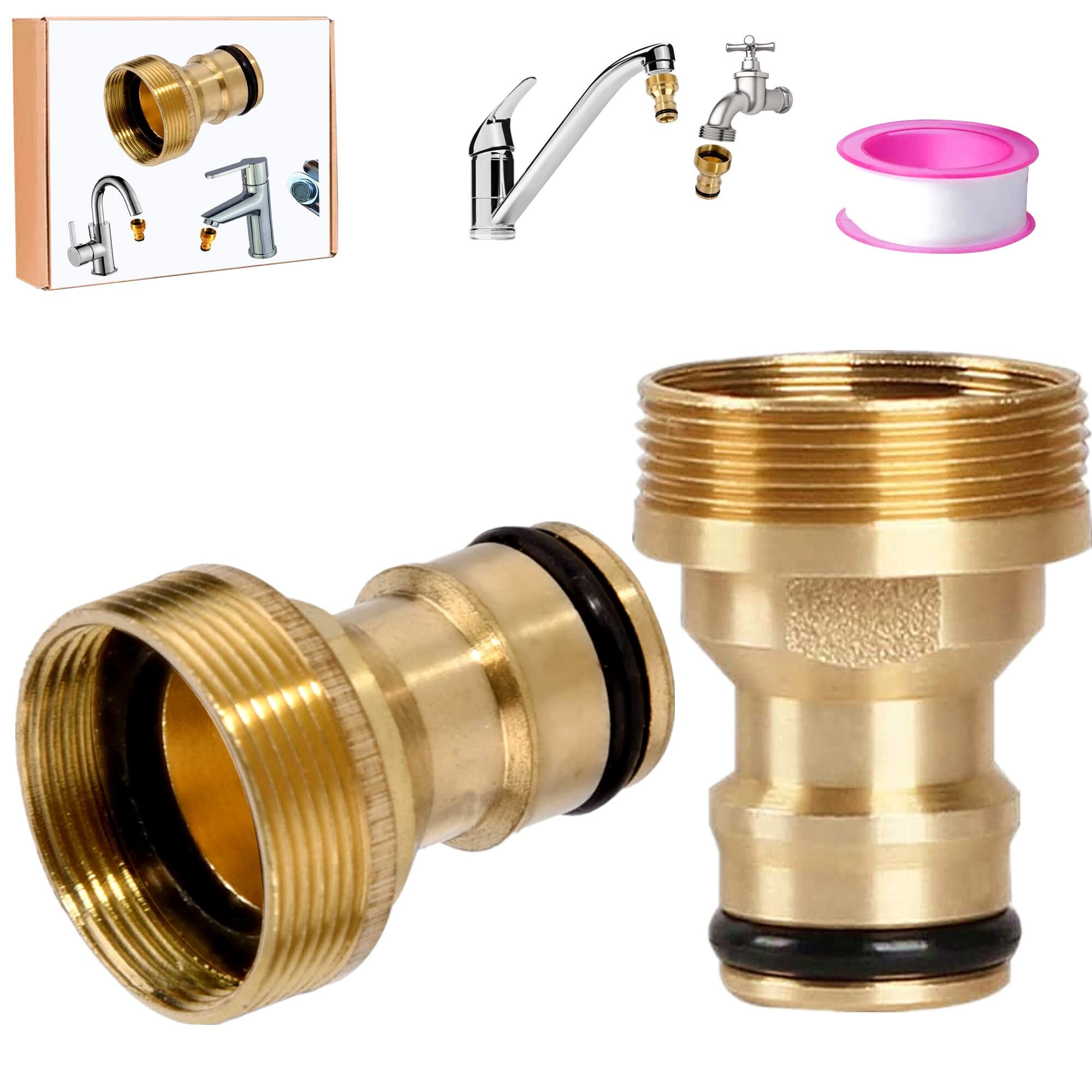 2 Pack Universal Kitchen Tap Connector Brass Mixer Hose Adaptor Pipe ...
