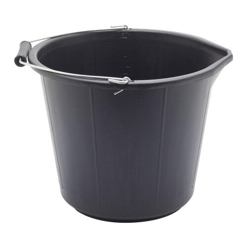 Heavy Duty Black 14 Litre (3 Gallon) Plastic Builders Bucket Water ...