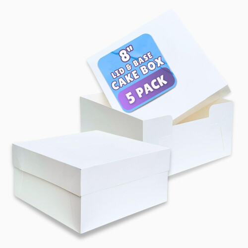 PACK N TRADE White 8 Inch Cake Box, Pack of 5 Square Cardboard Cake ...