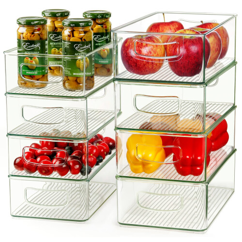 Hudgan Set Of 8 Stackable Organizer Bins Straight Sides Plastic Storage ...