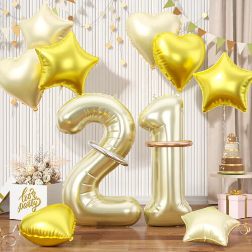(Champagne Gold 21st Balloons, Number 21 Balloons Set, Light Gold 21 ...