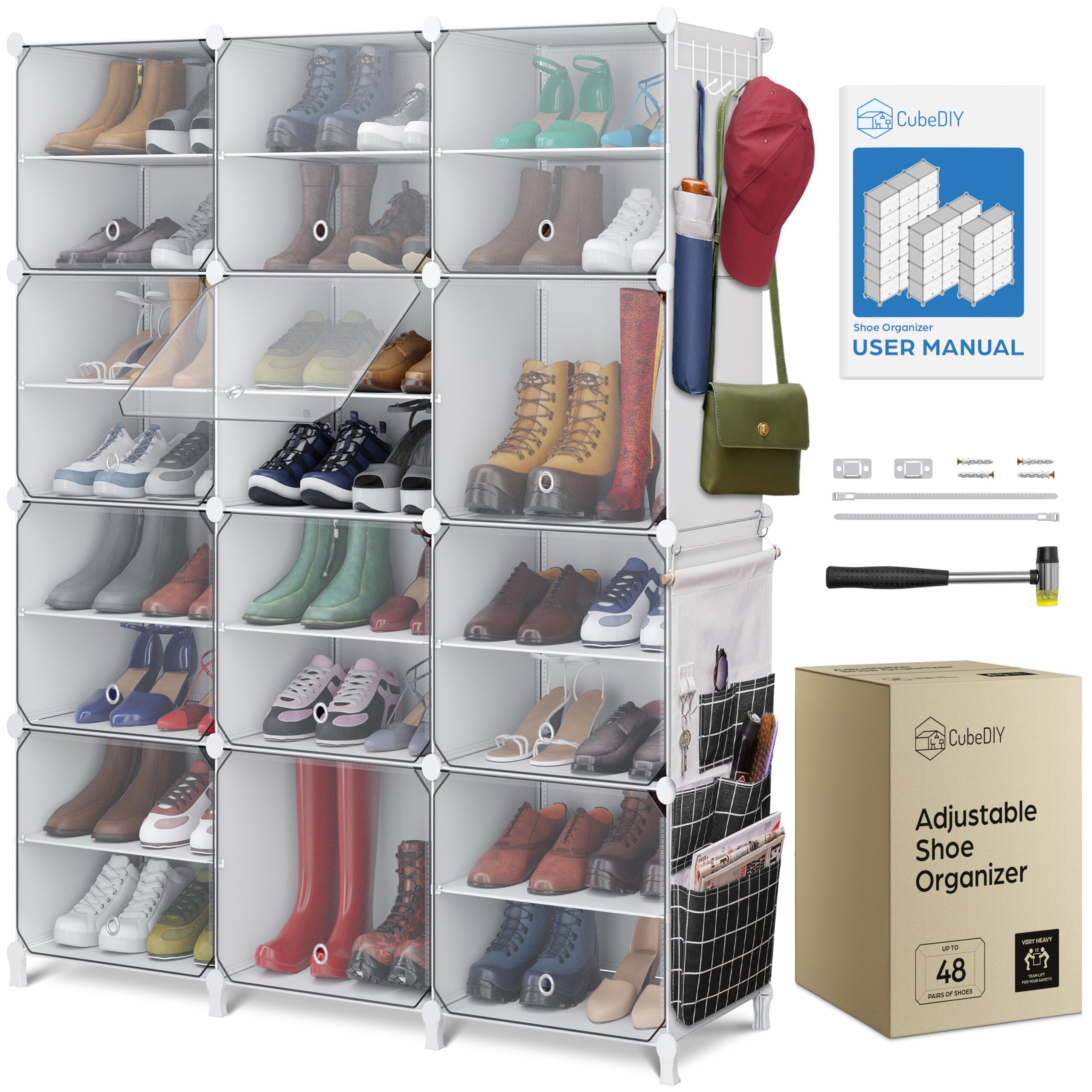 CUBEDIY Shoe Organizer Cabinet Up to 48 Pairs Shoe Closet-Portable ...