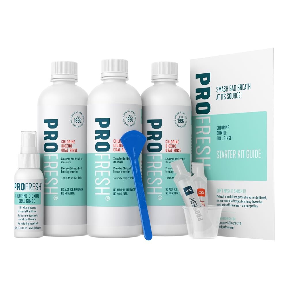 ProFresh Fresh Breath System Starter Kit Oral Rinse 16.9 Ounce Bottle (Pack of 3) with Prep ...