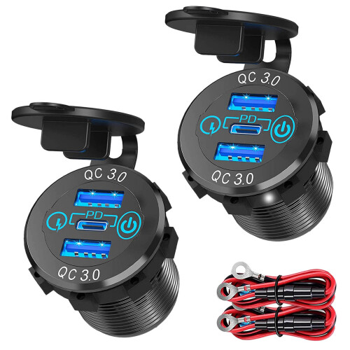 QC 3.0 PD3.0 Triple USB Car Charger 12V 24V 60W USB-C Multiple Fast ...