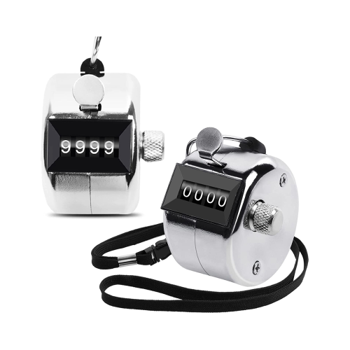 2 Pack Metal Hand Counter Four-Digit Counter with Lanyard Silver ...