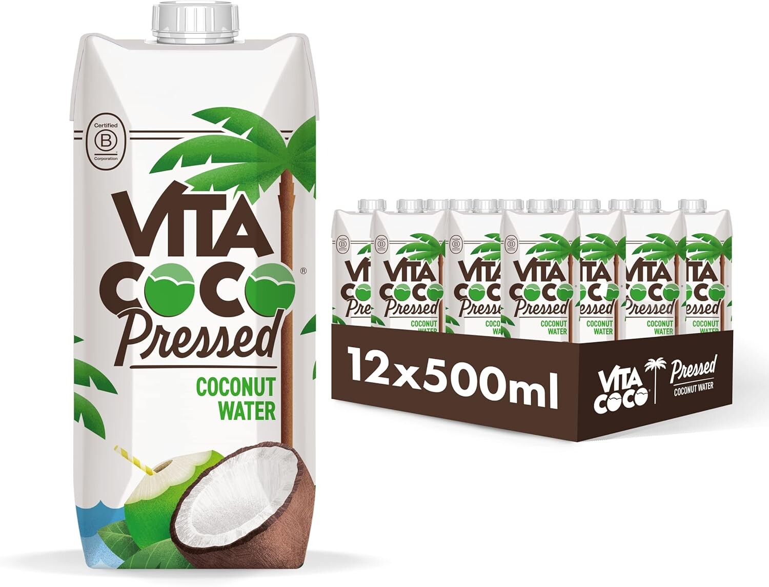 Vita Coco Pressed Coconut Water 500 ml x 12, Naturally Hydrating, Coconut Taste, Packed With ...