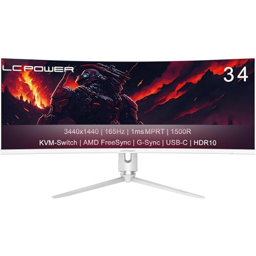 34 inch Ultra WQHD Gaming Curved Monitor 3440x1440, 165Hz, HDR10, 1ms ...