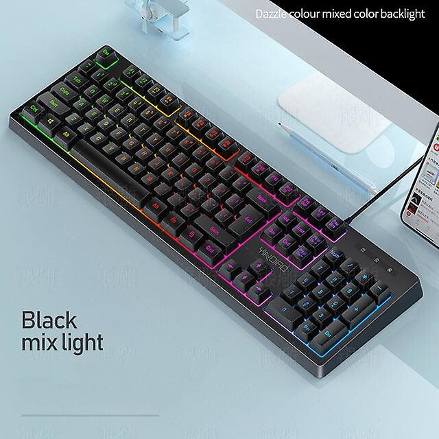 (Black) Pink blue gaming keyboard mechanical feel wired usb rgb backlit ...