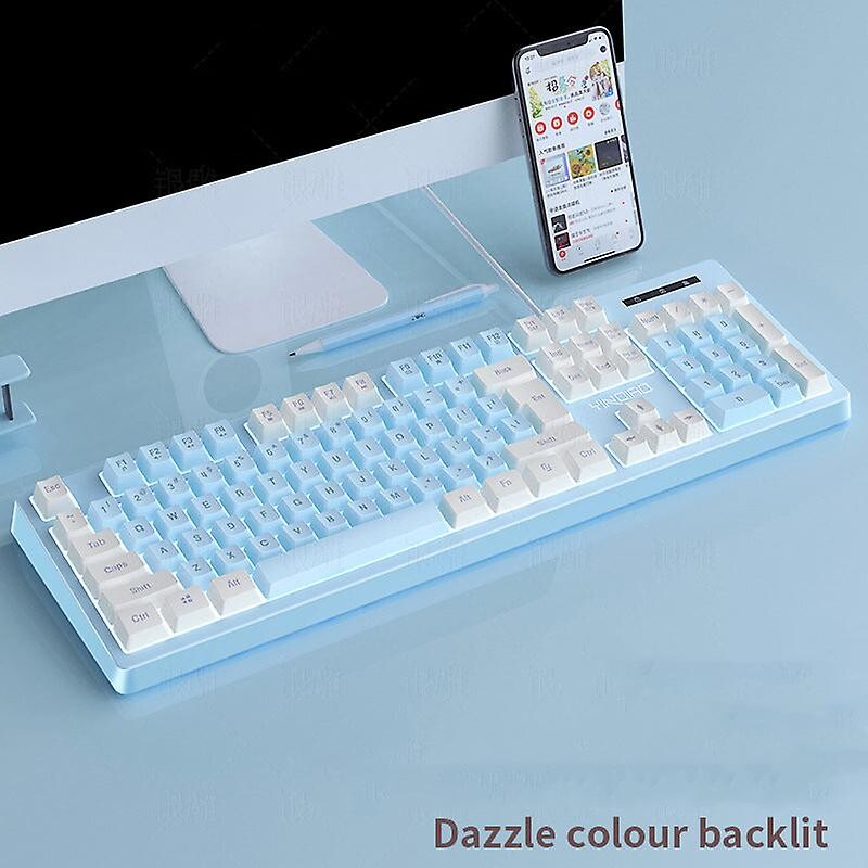(White pink) Pink blue gaming keyboard mechanical feel wired usb rgb ...