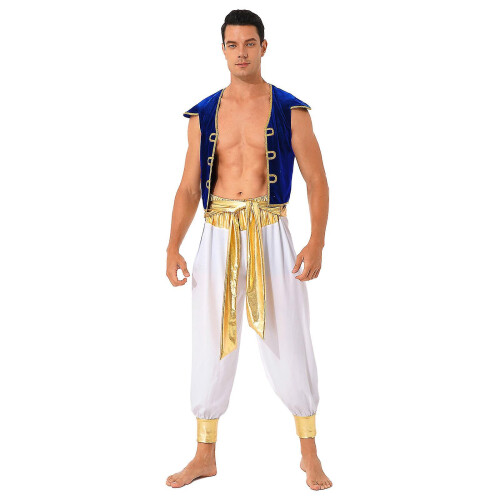 (Blue A, XXL) Adult Arab Prince Costume Mens Persian Arabian Halloween ...