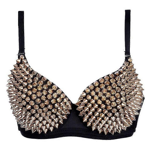 (XXL, Gold) Sexy Lingerie Spike Rivet Dance Bra Metallic Punk Style ...