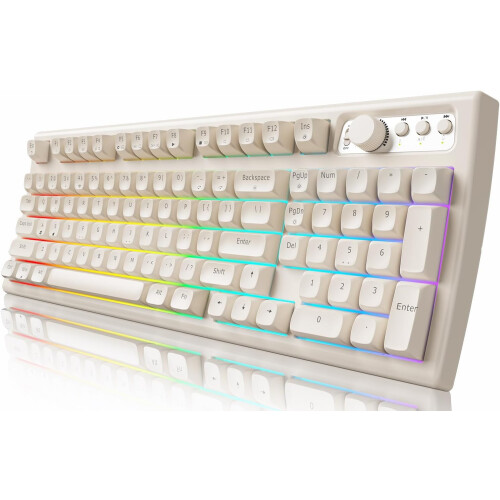 (white) V97 Cute Creamy Keyboard, Bluetooth/2.4GHz Gaming Keyboard ...
