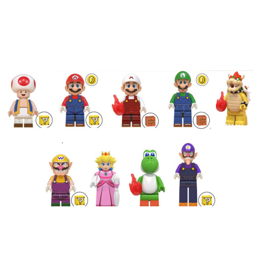 9PCS Super Mario Luigi Peach Princess Mushroom Mini Figures Building ...