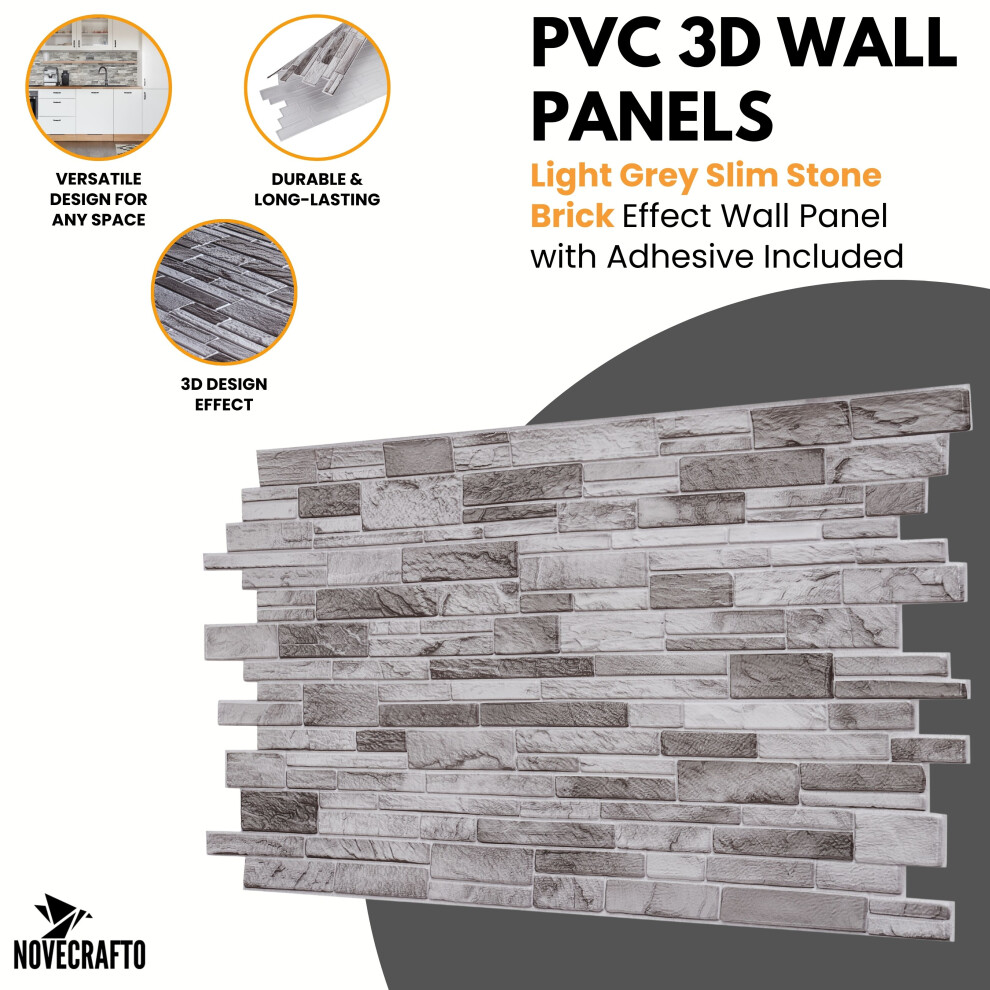 (Natural Grey, Set of 10) 3D Wall Panels (95.5x48cm) - Stone Slate ...