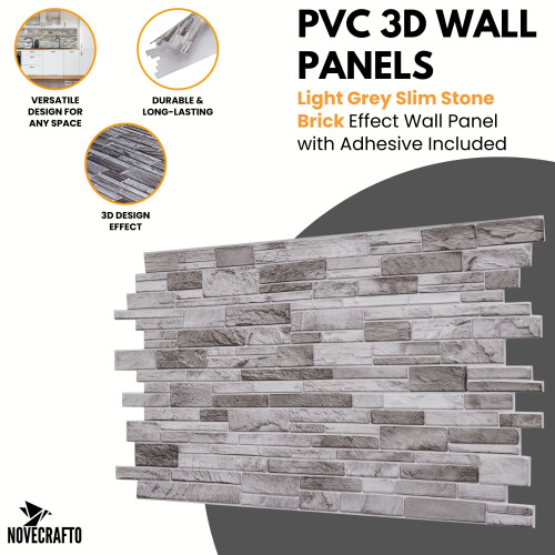 (Natural Grey, Set of 8) 3D Wall Panels (95.5x48cm) - Stone Slate Effect Wall Panelling on OnBuy