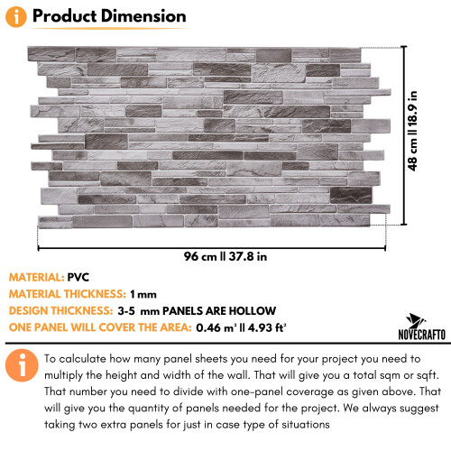 (Natural Grey, Set of 8) 3D Wall Panels (95.5x48cm) - Stone Slate Effect Wall Panelling on OnBuy