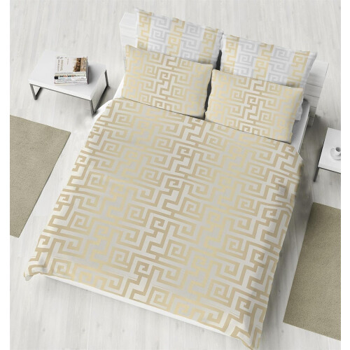 (Double, Black / Gold-coloured) Athena Duvet Cover - Greek Meander ...