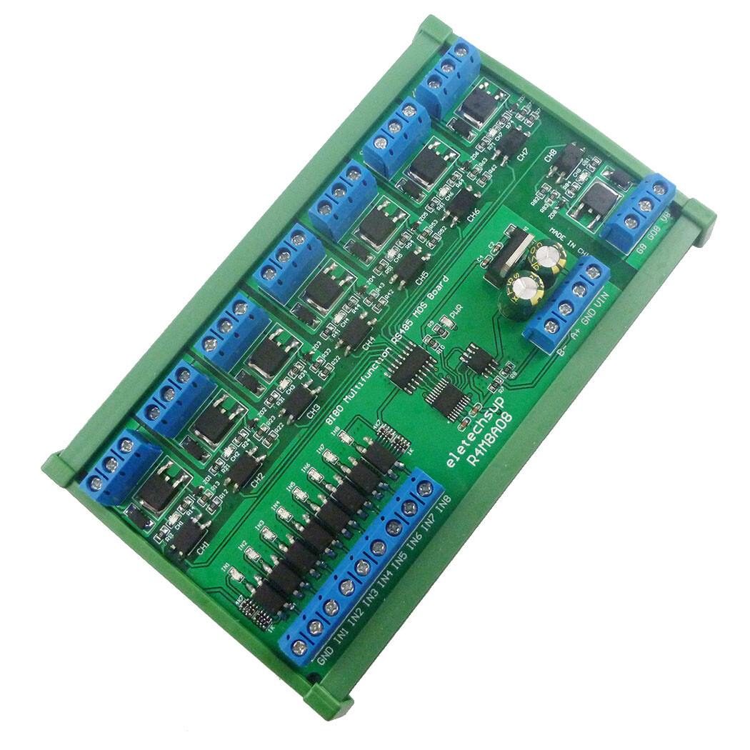 DC 12V 24V 8 Isolated IO DIN35 C45 Rail Box UART RS485 MOSFET Module Modbus RTU Control Switch ...