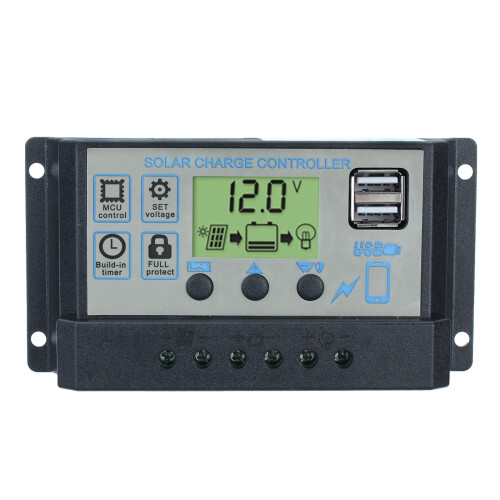 12V/24V Auto Solar Controller 10A-60A 3-stage PWM Solar Charge Controller Battery Regulator Dual ...