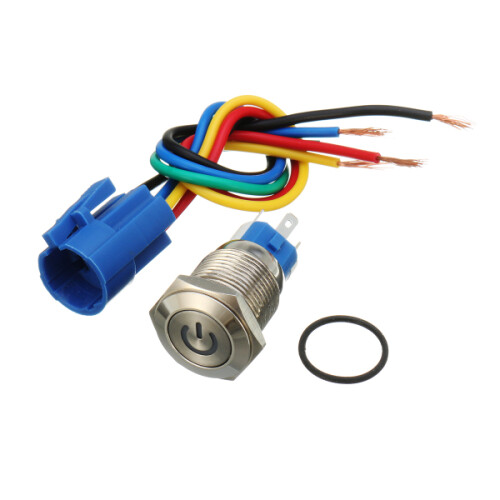 16mm 12V Metal Push Button Switch LED Latching On/Off Socket Plug Wire ...