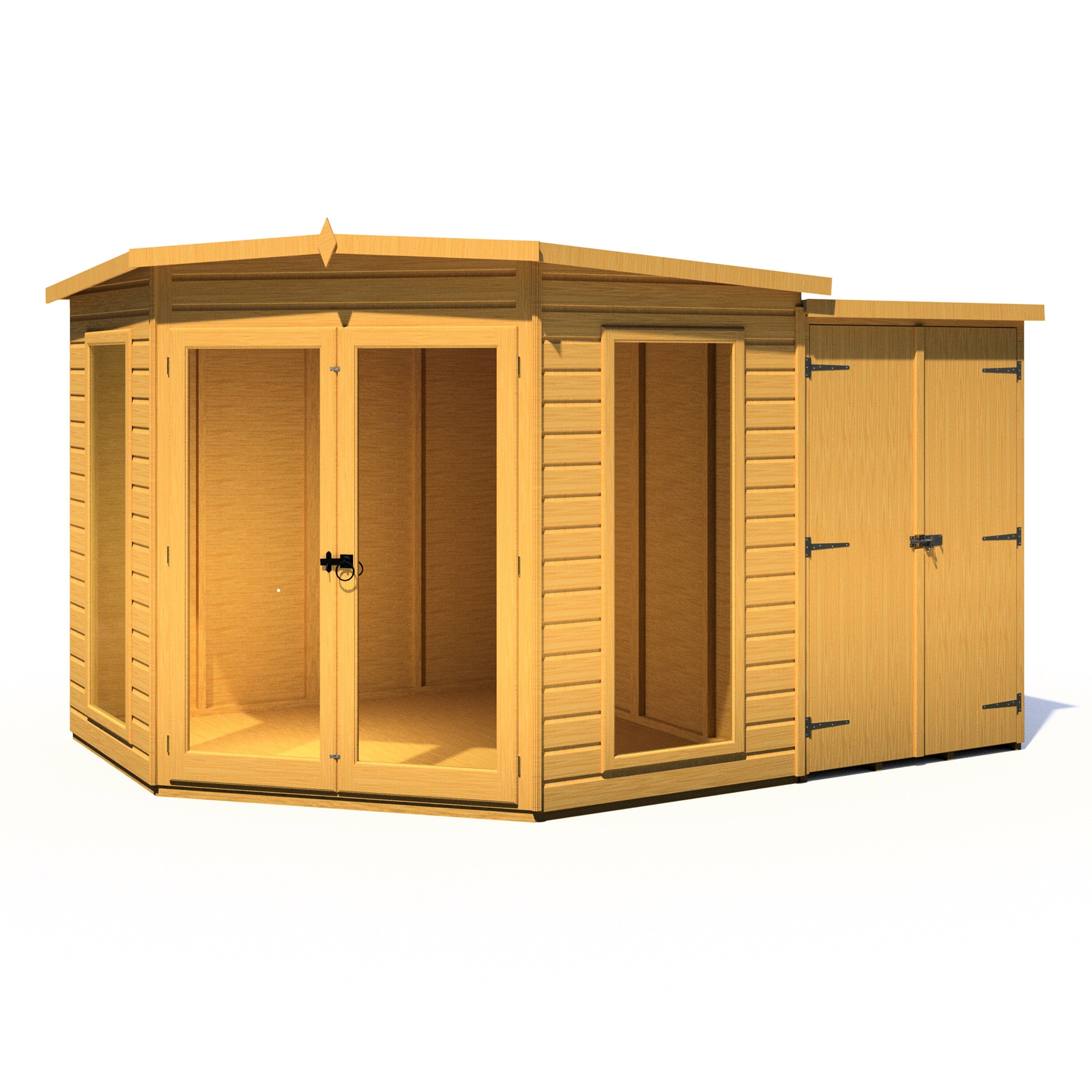 Shire Barclay With Side Shed 8x12 Corner Summerhouse 12mm Interlock ...
