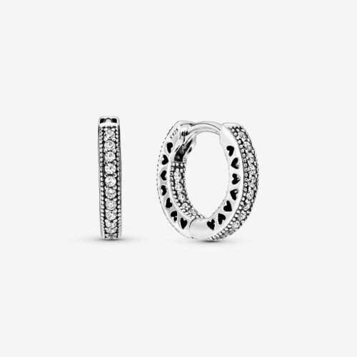 (Pavé Heart Sterling silver Hoop Earrings 296317CZ) (Sparkling Pandora ...