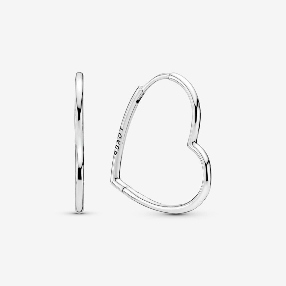 (Asymmetrical Heart Hoop Earrings 297822) (Sparkling Pandora Logo Stud ...