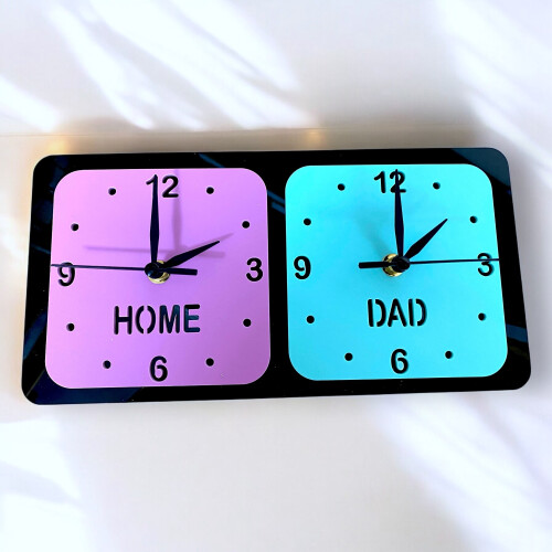(White Gloss, 30cm) Bespoke Named square coloured Two Time Zone Clocks ...