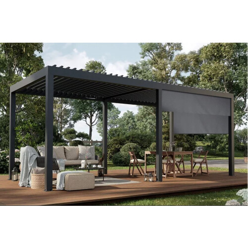 (Blind 3m Wide) Veranda Pergola Aluminium Shutter Roof 3m X 3m Garden ...