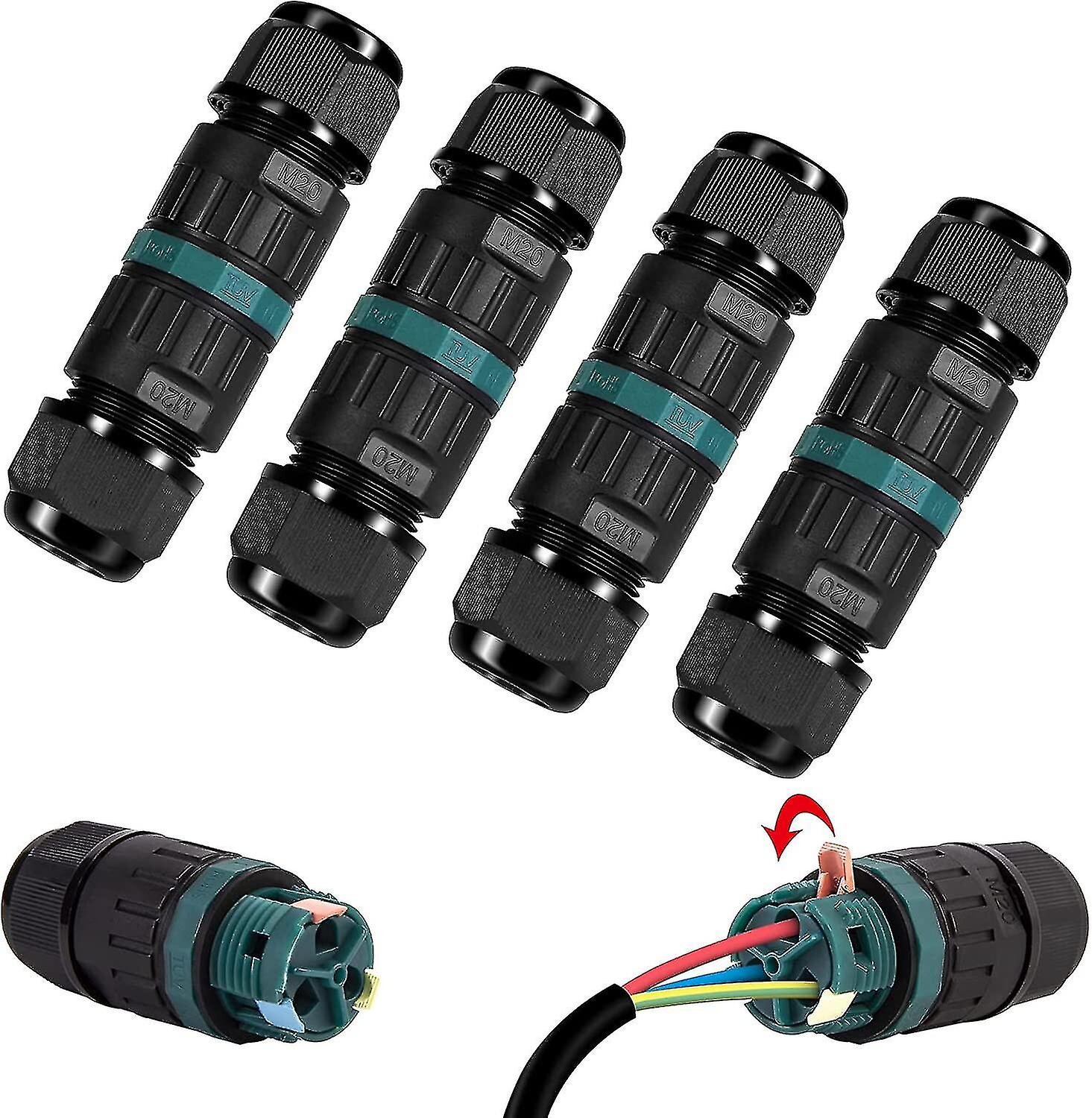 Set Of 4 Ip68 Waterproof Electrical Connector - 3-pin Waterproof ...