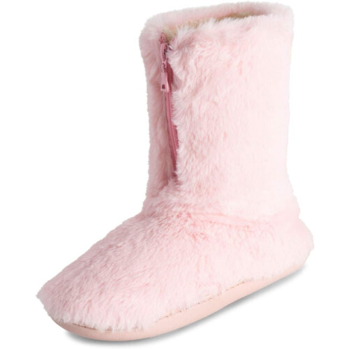 (6 UK, Pink) Womens Memory Foam Zipper Faux Fur Covered Rubber Sole ...