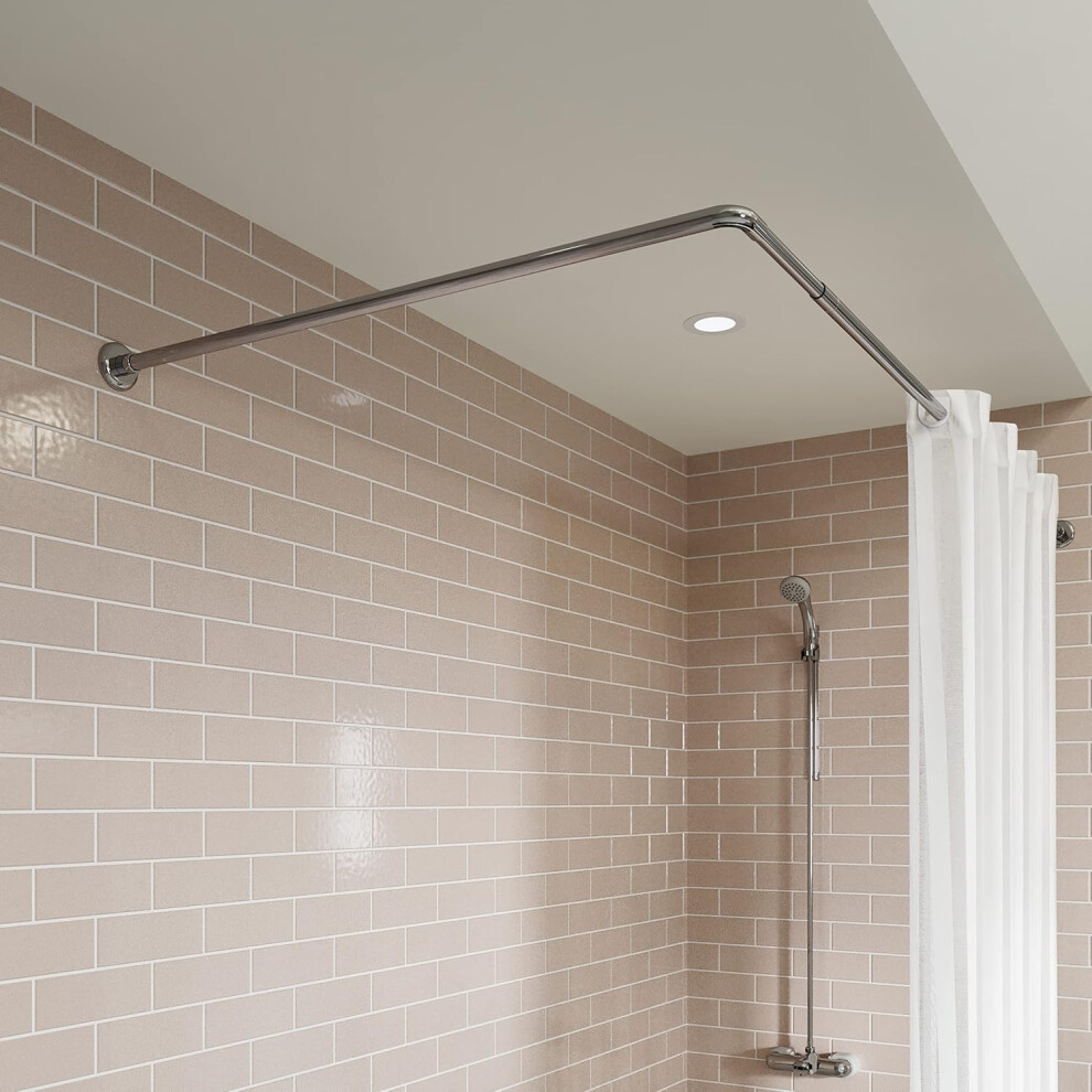 Croydex AD103000 L Shaped Telescopic Silver Shower Curtain Rail 1400mm ...