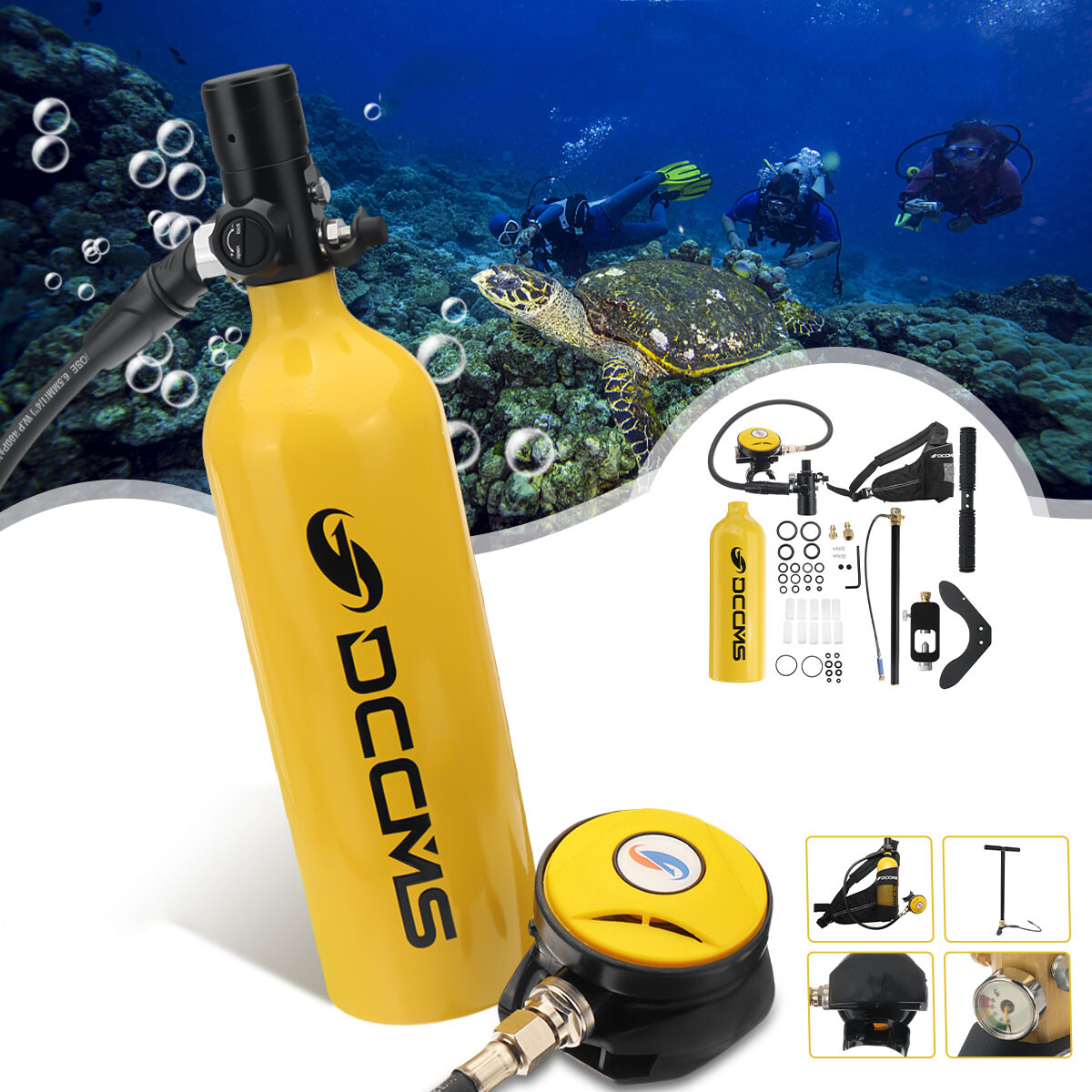 DCCMS 1L Scuba Diving Tank Set Mini Air Tank Hand Pump Breathing Valve ...