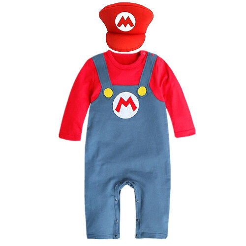 (Red, 3-9M) Super Mario Bros Baby Cosplay Crawling Suit Romper Jumpsuit ...