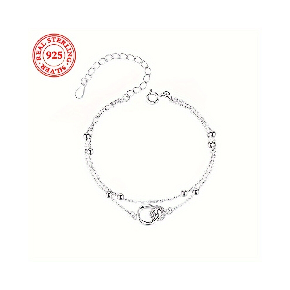 Exquisite Double Layer Mobius Design Sterling Silver 925 Hypoallergenic Bracelet with Zirconia ...