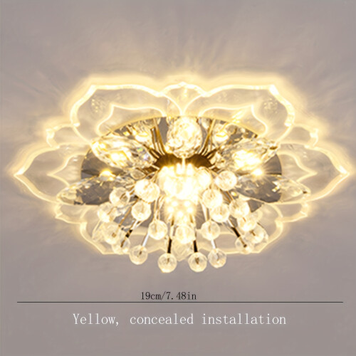 (Yellow Light, Concealed) Modern Crystal Petal LED Ceiling Light for ...